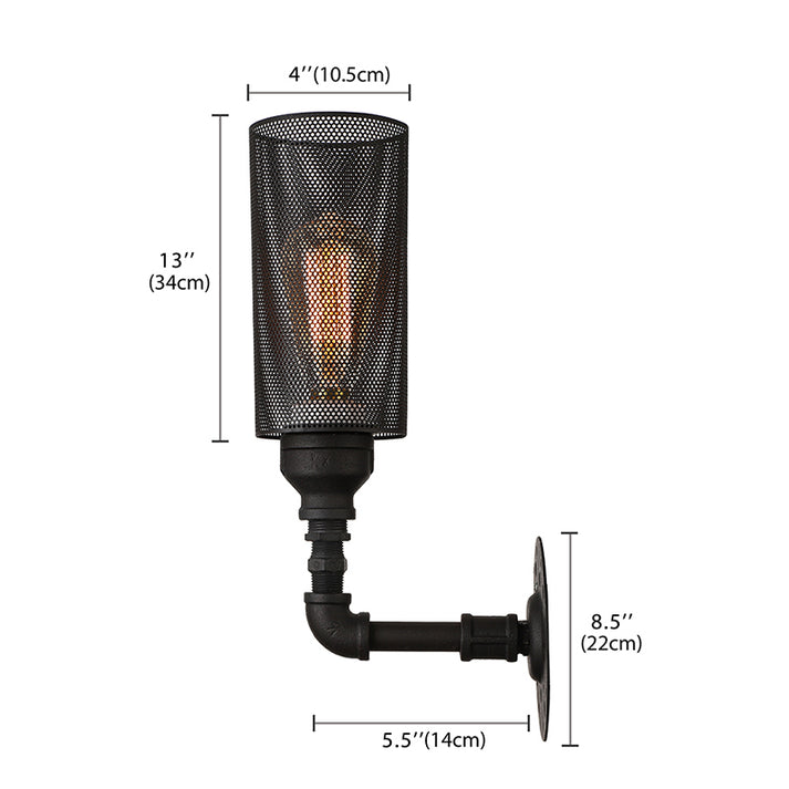 Metallic Cylinder Wall Lighting with Mesh Screen Vintage Stylish 1 ...