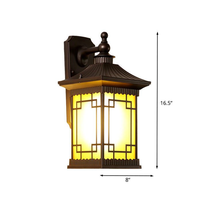1-Bulb Squared Pavilion Wall Light Sconce Farmhouse Black Metallic Wall ...