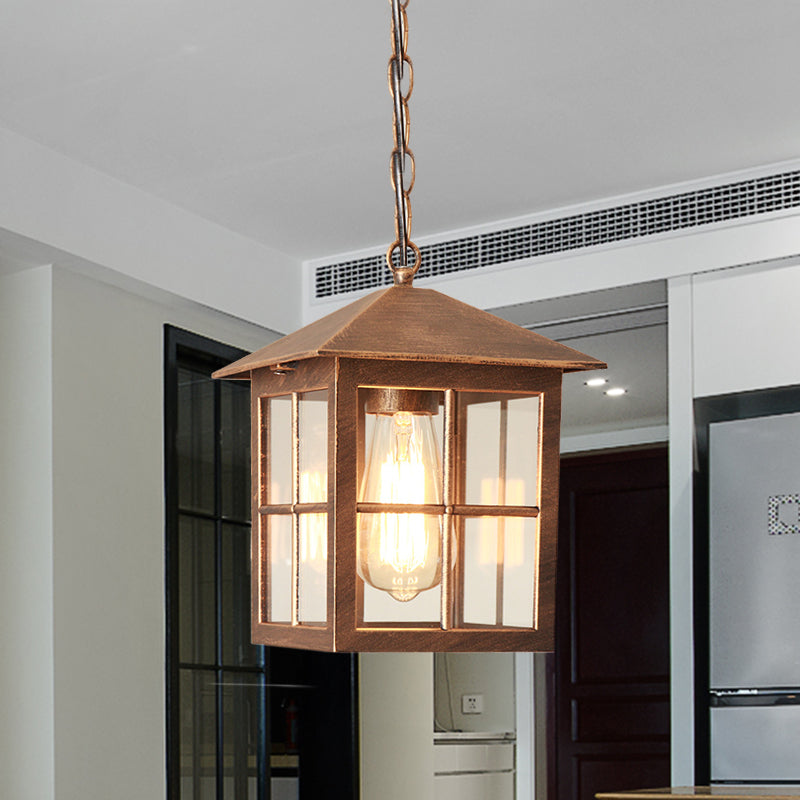 Cuboid Clear Glass Hanging Light Farmhouse 1 Bulb Courtyard Pendulum ...
