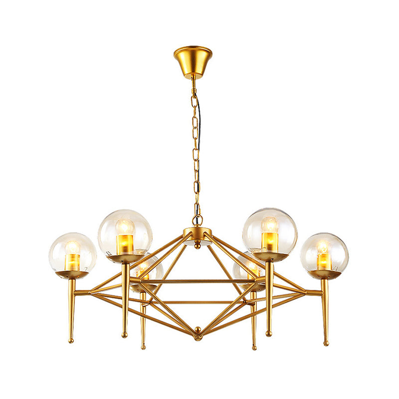Gold Pyramid Chandelier Lamp Modern Clear Glass 6-Light Dining Room ...