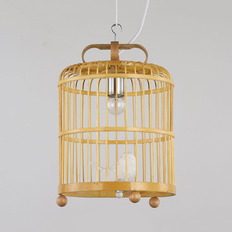 Bamboo Birdcage Shade Pendant Light with Bird Accent Chinese Style 1 ...