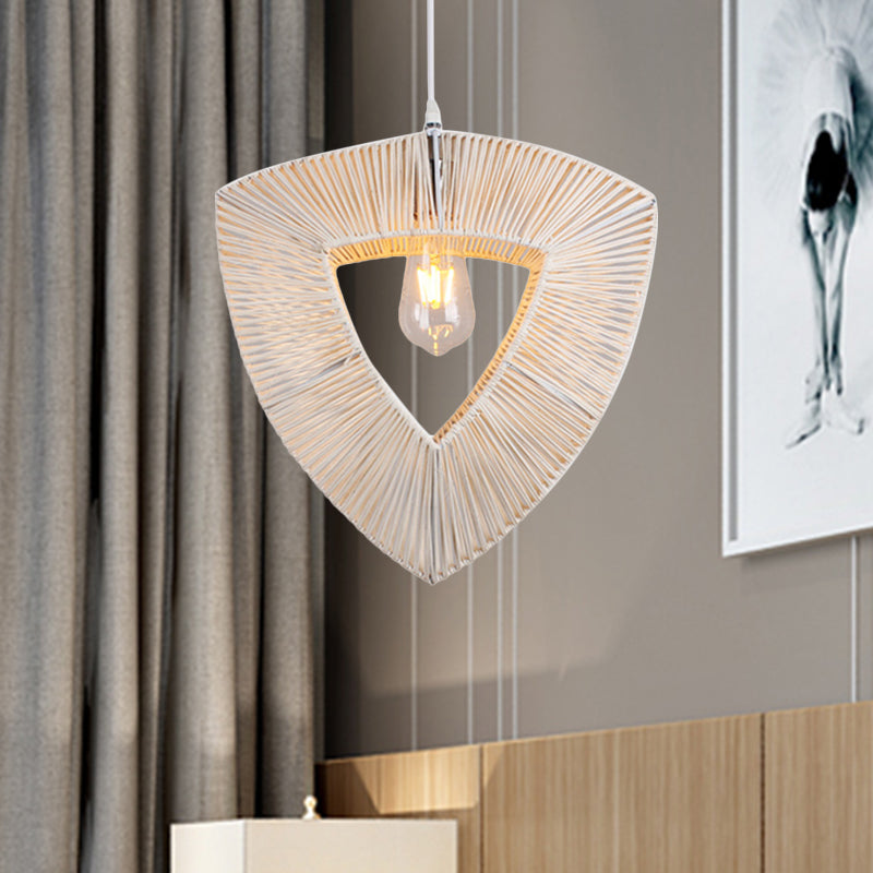 Triangle Shaped Hanging Light Countryside Rattan Fiber 1 Bulb White ...