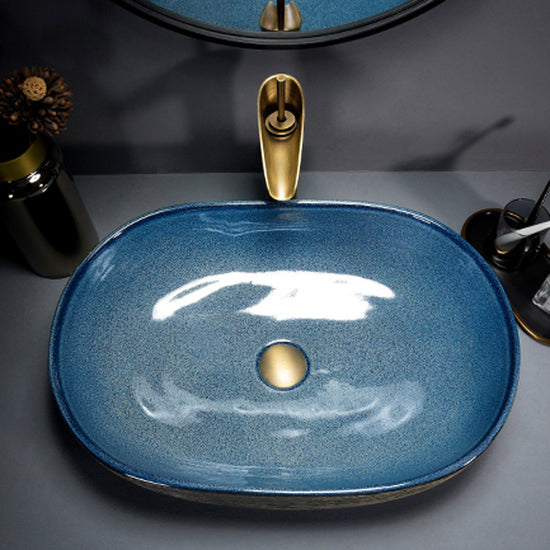 Modern Bathroom Sink Vitreous China Hand Painted Oval Vessel Lavatory ...