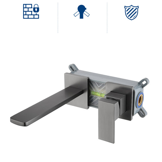Contemporary Wall Mounted Bathroom Faucet Lever Handles Solid Brass ...