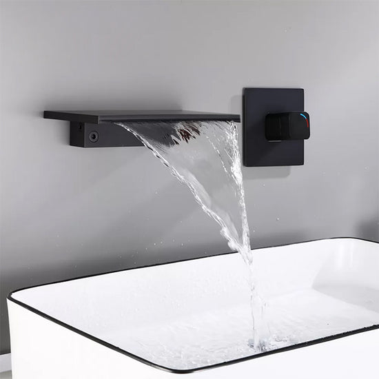 Wall Mounted Metal Waterfall Tub Filler Low Arc Bathroom Faucet - Clearhalo
