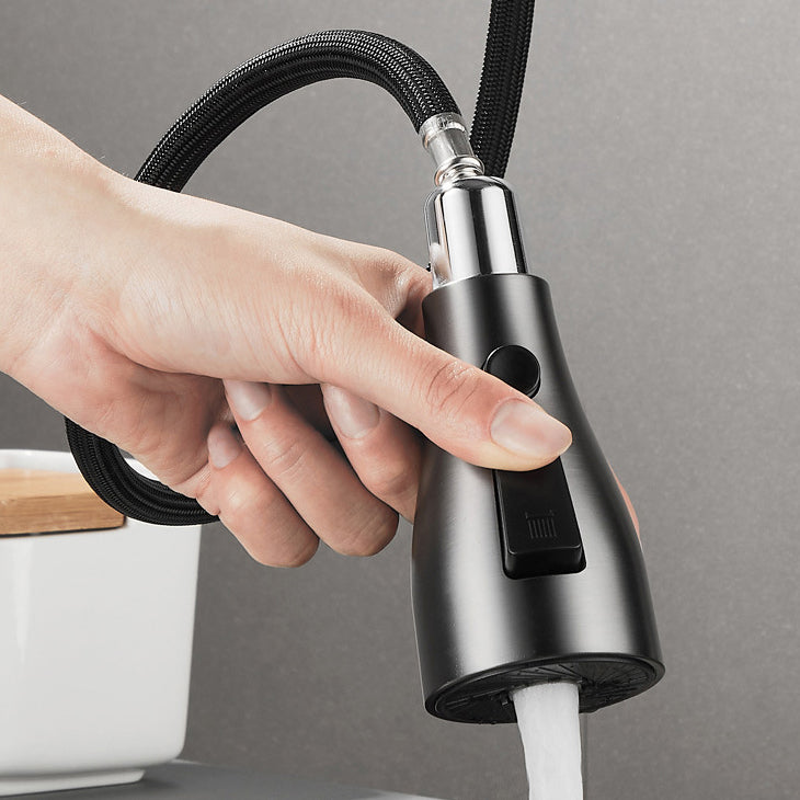 Modern Style Kitchen Faucet Brass 1-Handle High Arc Retractable Kitchen ...