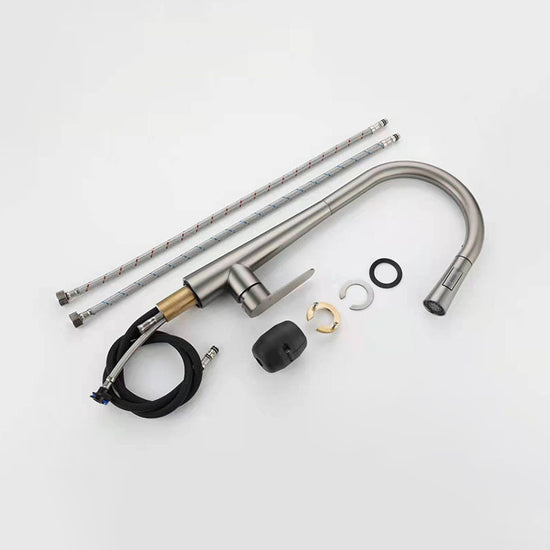 Modern Retractable Kitchen Faucet Stainless Steel 1-Handle High Arc ...