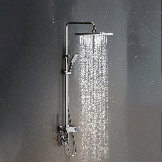 Contemporary Shower Set Slide Bar Dual Shower Head Thermostatic Wall ...