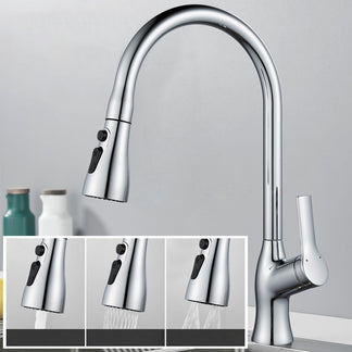 Contemporary Retractable Kitchen Faucet Copper Single Handle High Arc ...