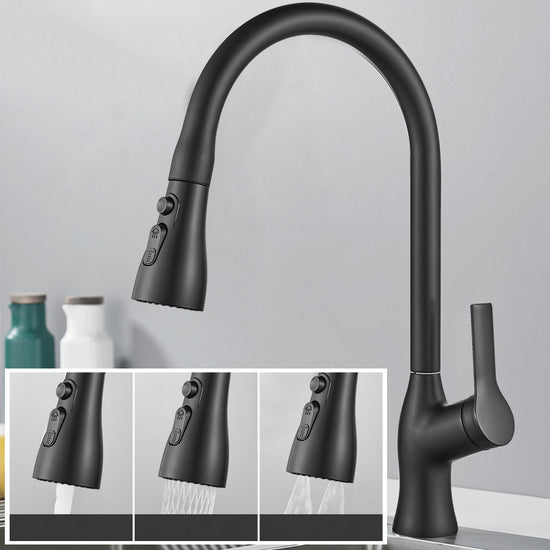 Contemporary Retractable Kitchen Faucet Copper Single Handle High Arc ...