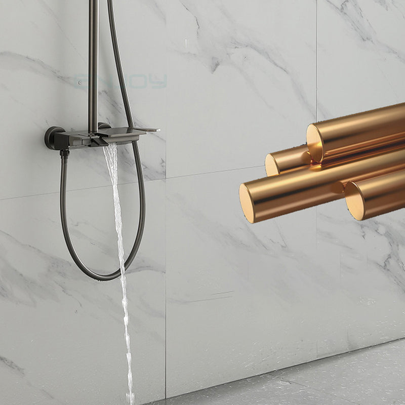 Brass Wall Mounted Shower System Slide Bar Included Shower Set - Clearhalo