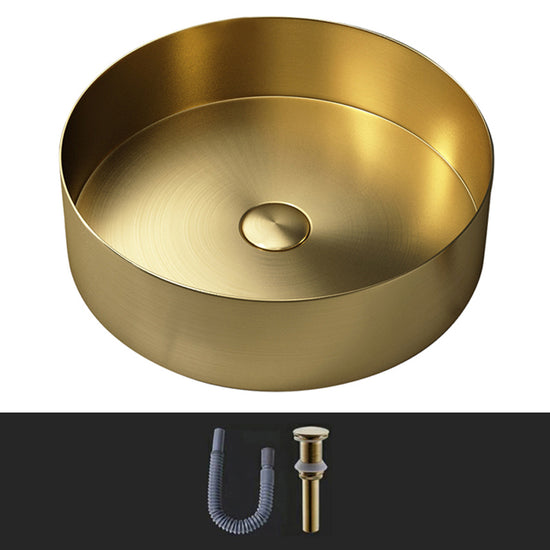 Modern Vessel Sink Round Metal with Basin and Faucet Vessel Lavatory ...
