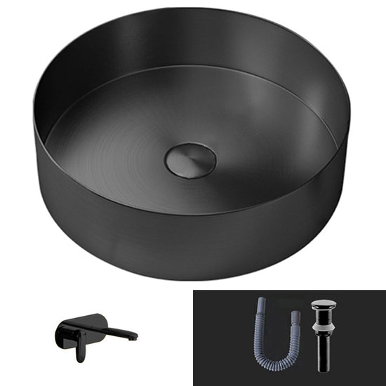 Modern Vessel Sink Round Metal with Basin and Faucet Vessel Lavatory ...