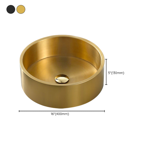 Modern Vessel Sink Round Metal with Basin and Faucet Vessel Lavatory ...