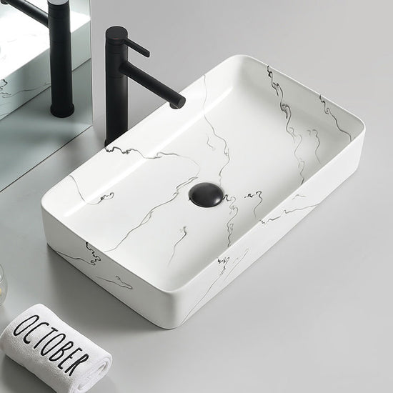 Modern Porcelain Trough Sink Oval-shape Trough Bathroom Sink - Clearhalo