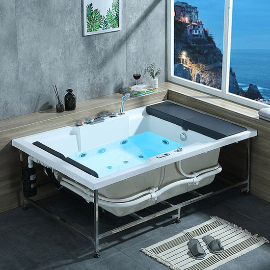 White Acrylic Rectangular Bathtub Contemporary Drop-in Tub with ...