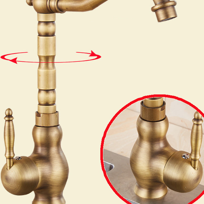 Traditional Standard Bar Faucet 1-Handle Kitchen Faucet in Gold - Clearhalo
