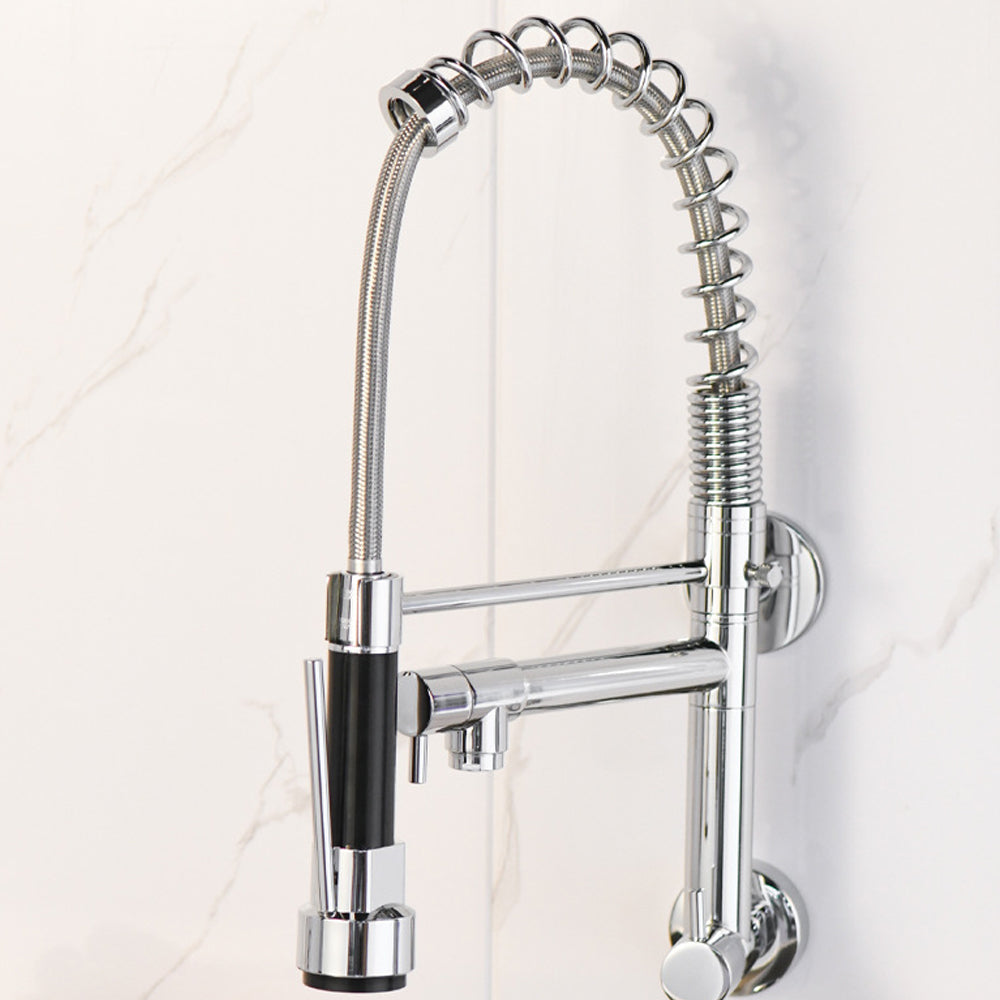 Modern Kitchen Faucet Spring Spout 1-Hole Bar Faucet in Silver - Clearhalo