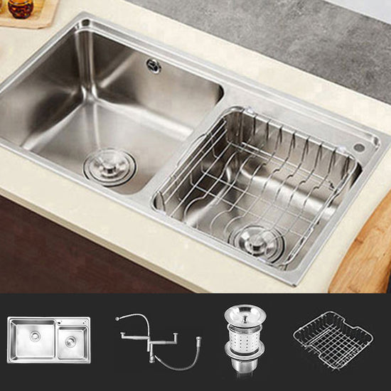 Rectangle 2 Holes Kitchen Sink Stainless Steel Double Basin Sink ...