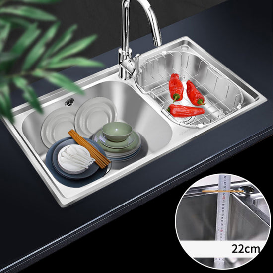 Rectangle 2 Holes Kitchen Sink Stainless Steel Double Basin Sink ...