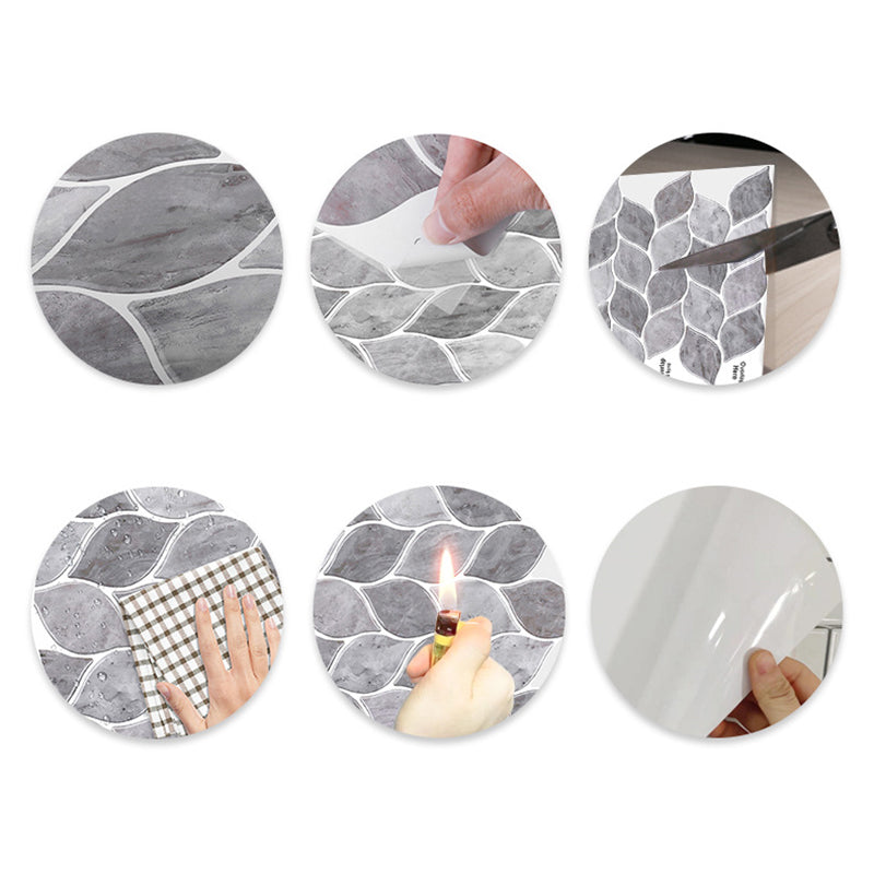 Gray Tone Kitchen Backsplash Tile Leaf Pattern Peel and Stick ...