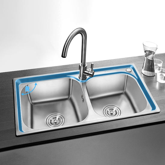 Rectangle 2 Holes Kitchen Sink with Basket Strainer Stainless Steel ...