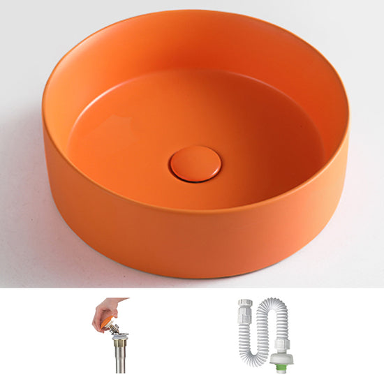 Round White and Orange Trough Bathroom Sink Porcelain Trough Bathroom ...