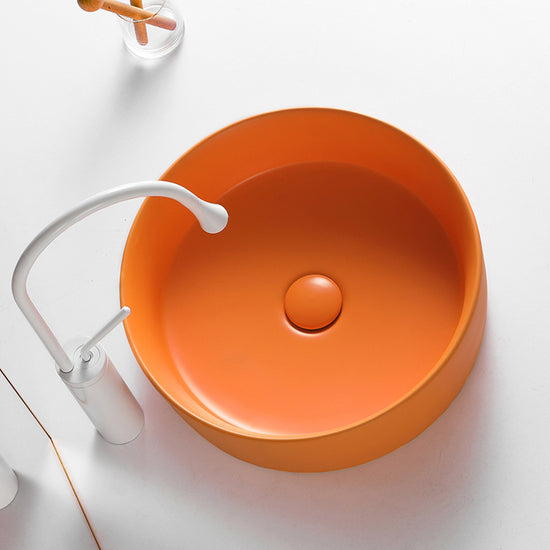 Round White and Orange Trough Bathroom Sink Porcelain Trough Bathroom ...