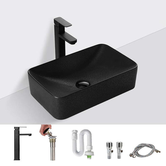 Black Trough Bathroom Sink Round Porcelain Trough Bathroom Sink - Clearhalo