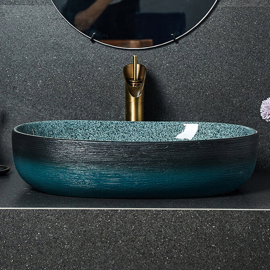 Traditional Vessel Sink Vitreous China Oval with Pop-Up Drain Bathroom ...