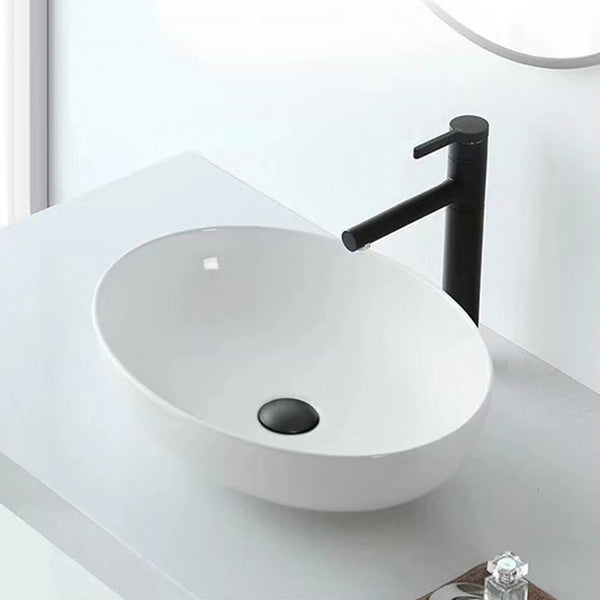 Modern Vessel Bathroom Sink Oval Porcelain with Pop-Up Drain Vessel ...