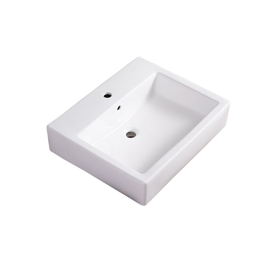 Bathroom Sink White Rectangle Overflow Ceramic One Hole Sink with Faucet - Clearhalo