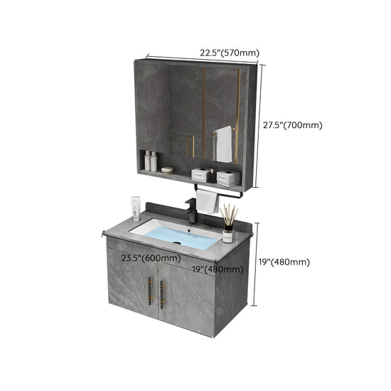 Stone Top Vanity Set Single Sink Mirror Drawers Wall-Mounted Rectangle ...