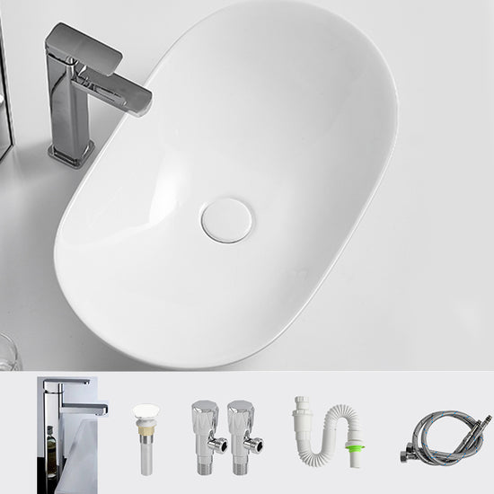 Luxury Bathroom Sink Ceramic Oval White Basin Drain Assembly Bathroom ...