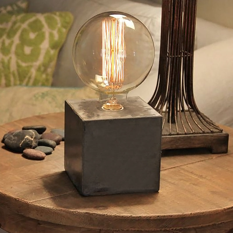 Cement Squared Base Table Lighting with Bare Bulb Vintage Style 1 Light ...