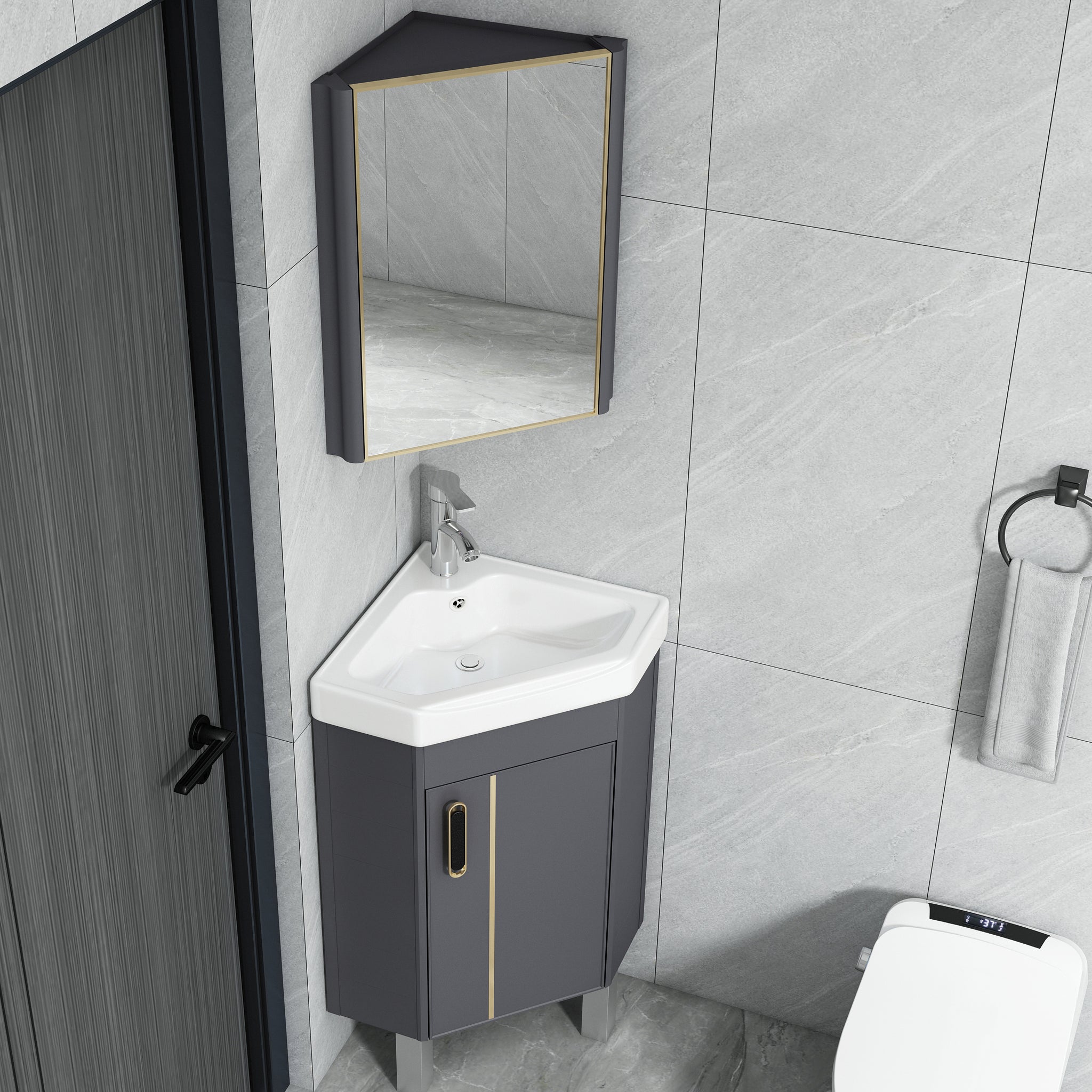 Contemporary Sink Vanity Triangular Wall Mounted Corner Bath Vanity ...