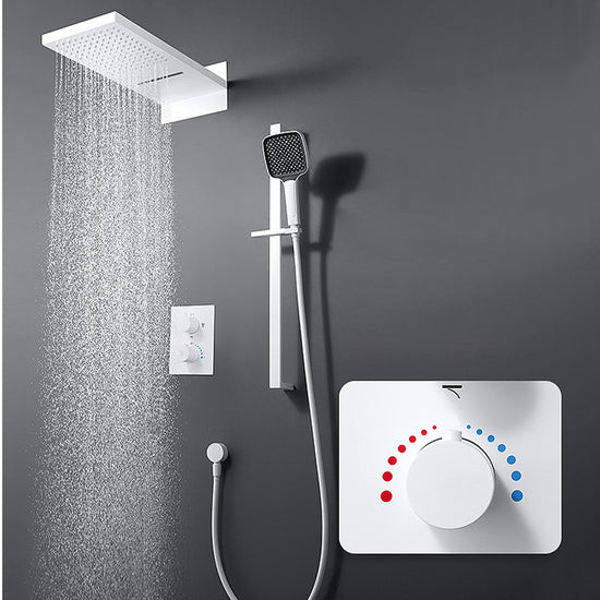 White Shower Set into The Wall Concealed Waterfall Thermostatic Shower ...