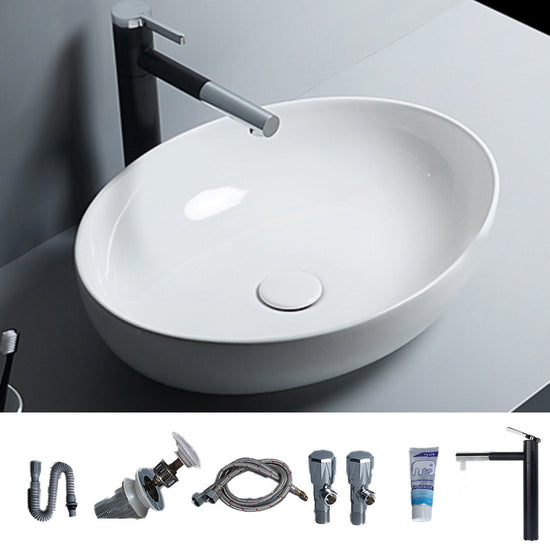 Modern Bathroom Sink Porcelain Round Vessel Lavatory Sink with Pop-Up ...