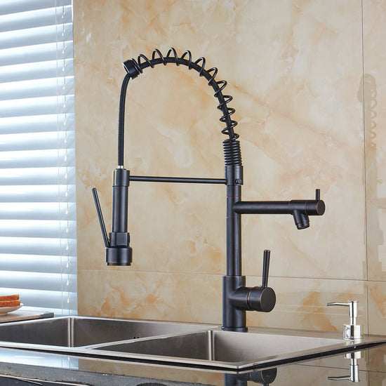 Modern Faucet Spring Swivel Drop down Lever Handle High Arc Kitchen ...