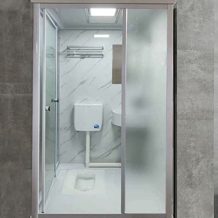 Tempered Glass Single Sliding Shower Enclosure White One Piece Frame ...