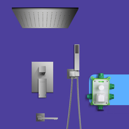 Grey Shower System Lever Handle Temperature Control Square Ceiling ...