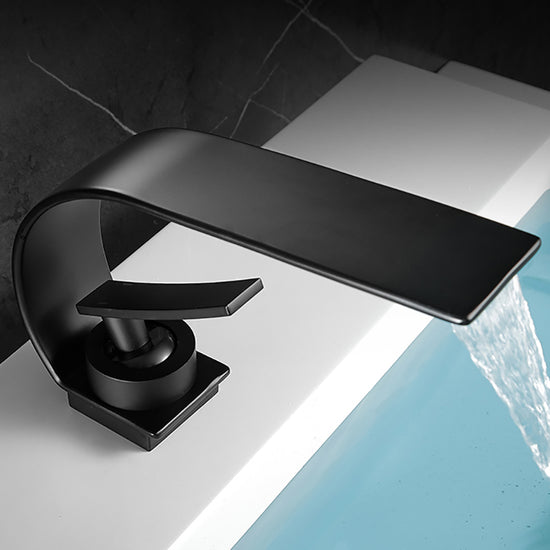 Waterfall Spout Widespread Lavatory Faucet Modern Metal Widespread Sink ...