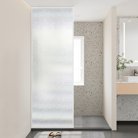 Fixed Shower Screen White Full Frame Tempered Glass Shower Door - Clearhalo