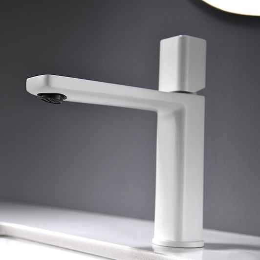 Modern Knob Handle Sink Faucet White Brass Bathroom Sink Faucet - Clearhalo