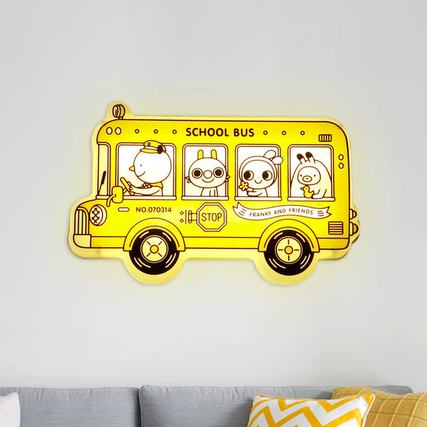 Yellow Bus Shaped Sconce Light Fixture Cartoon LED Plastic Wall Mounted ...