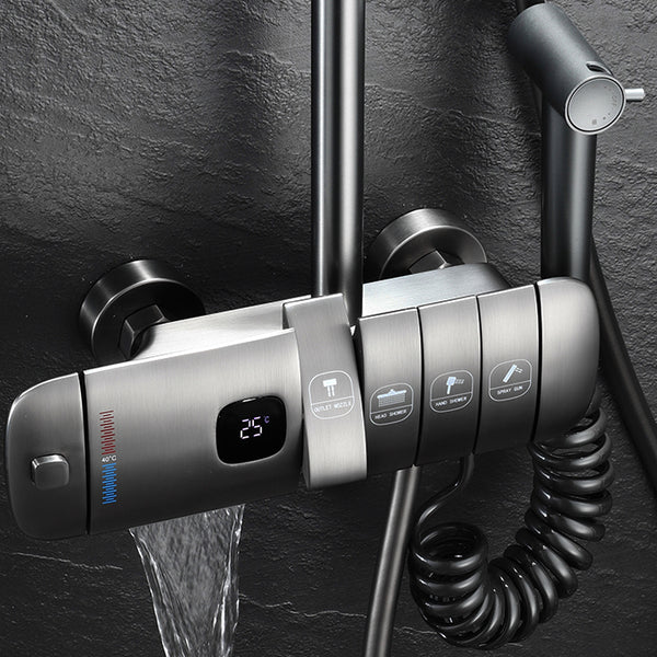 Modern Push Button Shower System Slide Bar Included Shower Head Combo ...