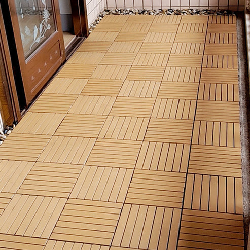 Yellow 6-Slat Square Wood Flooring Tiles Snap Fit Installation Floor ...