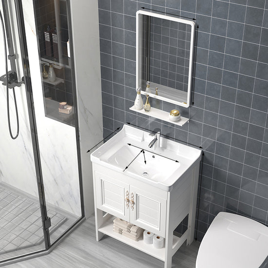 Freestanding Vanity White Shelving Included Rectangular Single Sink ...