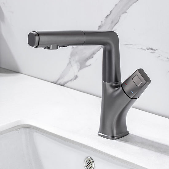 Modern Sink Faucet Lifting Rotary Handle Brass Bathroom Faucet - Clearhalo