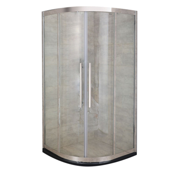 Double Sliding Round Shower Enclosure Clear with Fixed Panel - Clearhalo